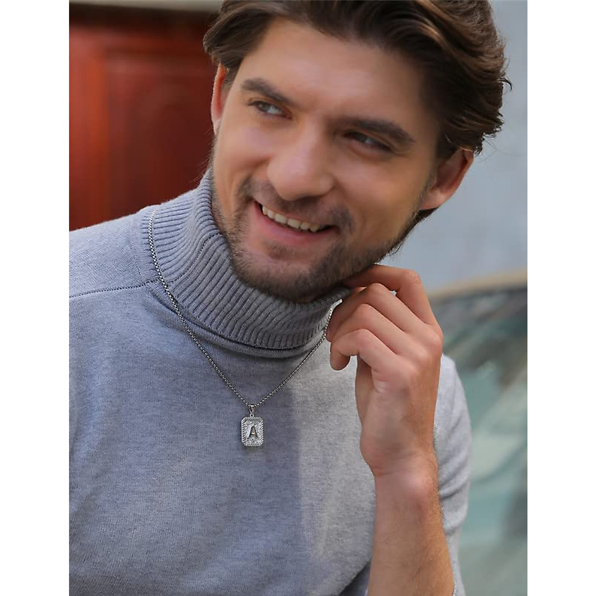 Airrty Initial Letter Pendant Necklace for Men Women Sterling Silver Plated Box Chain Necklace 20 Inches Initial Necklaces for Men (A)