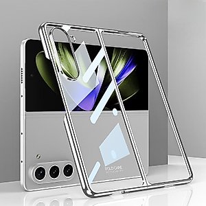 BAILI Galaxy Z Fold5 Transparent Case,HD Transparent Ultra-Slim PC Cover for Z Fold 5,Ultra-Thin as Cicada Z Fold5 Clear Mirror Shell,Military-Grade Drop Proof Case for Samsung Galaxy Z Fold5-Silver
