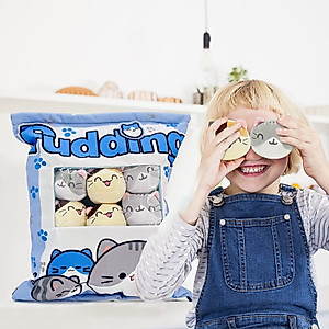 REFAHB Cute Plush Pillow Throw Pillow Removable Stuffed Animal Toys Creative Gifts for Girls (Kitten-Blue)