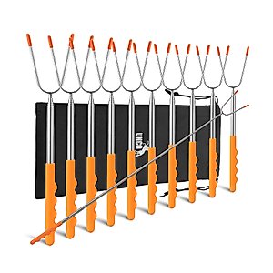 UNCO- Marshmallow Roasting Sticks, 10Pack, 45”, Extendable Stainless Steel Smores Sticks, Campfire Sticks, Marshmallow Sticks, Hot Dog Sticks for Campfire, Roasting Sticks for Fire Pit, Smores Skewers