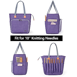 Luxja Knitting Tote Bag, Yarn Storage Bag for Carrying Projects, Knitting Needles, Crochet Hooks and Other Accessories, Purple