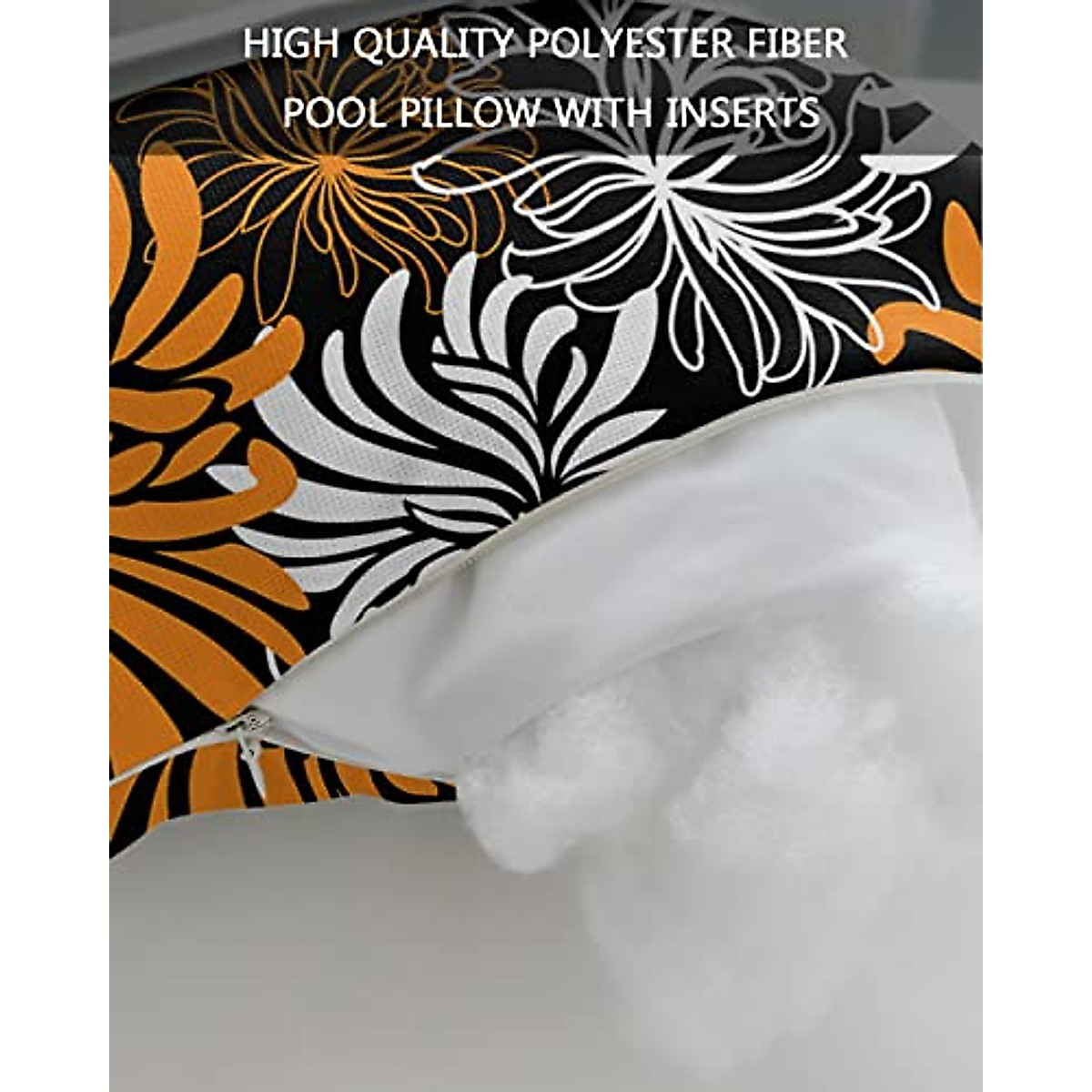 Recliner Head Pillow Ledge Loungers Chair Pillows with Insert Orange and Black Dahlia Foral Lumbar Pillow with Adjustable Strap Outdoor Waterproof Patio Pillows for Beach Pool Chair, 2 PCS