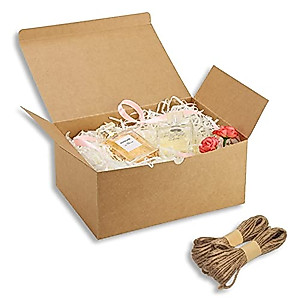 Brown Gift Box with Lids 10Pack 9x6.5x4 Inches, Kraft Gift Boxes for Christmas, Bridesmaid Proposal Gifts, Wedding, Birthday Party, Graduation, Easy Assembly Box With 66 Feet Twine