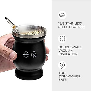BALIBETOV Mate - Original Yerba Mate Cup, Yerba Mate Gourd with 2 Bombilla Mate - Complete Yerba Mate Set Kit includes Mate Cup and Bombilla Set, Yerba Mate Kit Set with Yerba Mate Tea Straw (Black)