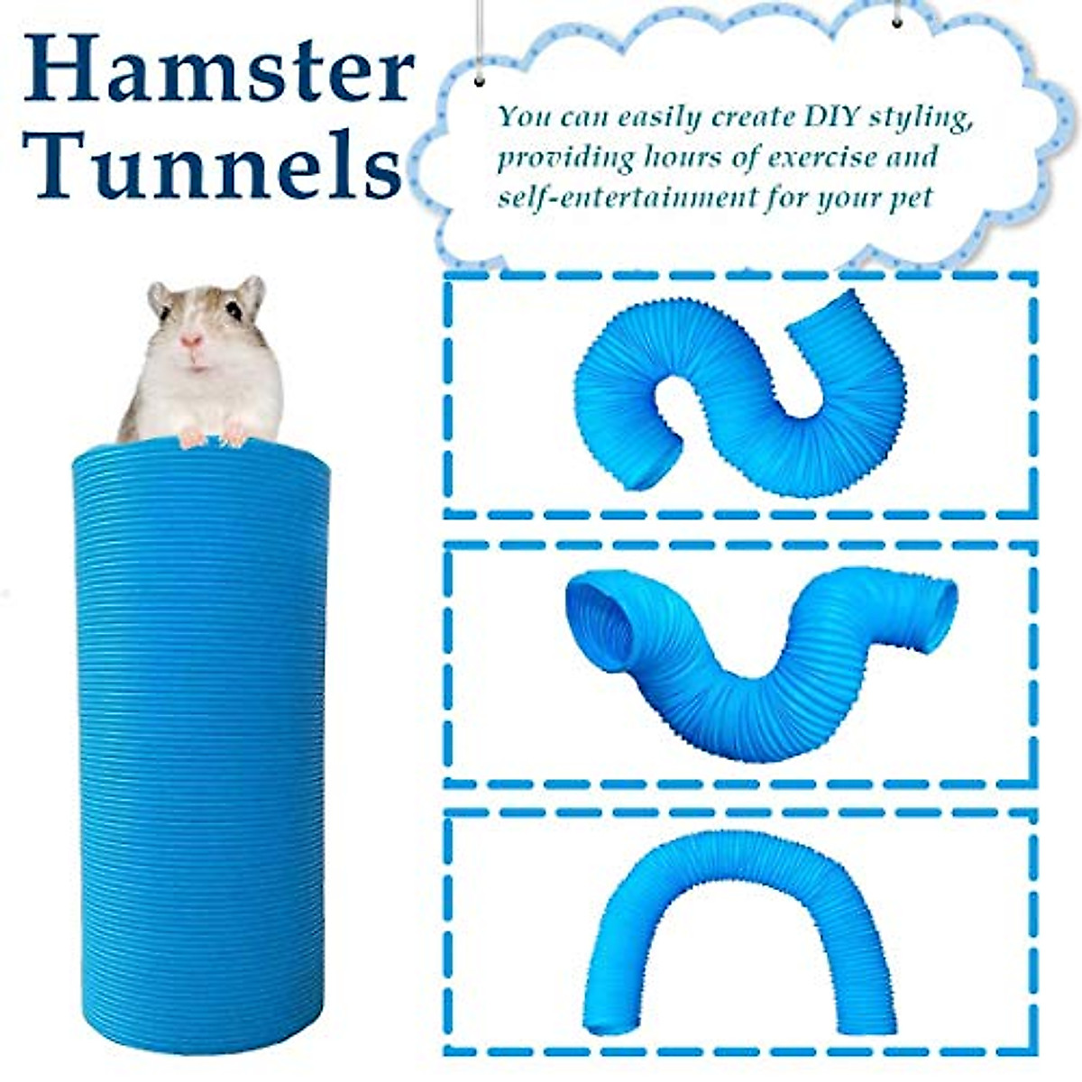 PINVNBY Hamster Fun Tunnels Pet Mouse Plastic Tube Toys Small Animal Foldable Exercising Training Hideout Tunnels for Guinea Pigs,Gerbils,Rats,Mice,Ferrets and Other Small Animals(2 PCS Blue)