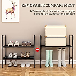 AOFUXTI Expandable Shoe Rack Organizer - Shoe Organizer, 12-16 Pairs Shoe Shelf, 3 Tiers, Shoe Rack for Closet, Bedroom, Garage, Entryway (Black)