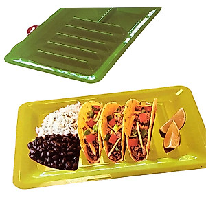 Set of Three Taco Holder Stand Platter Stand Up Divider Plates Multi Colored Plastic Plates (Rectangle)