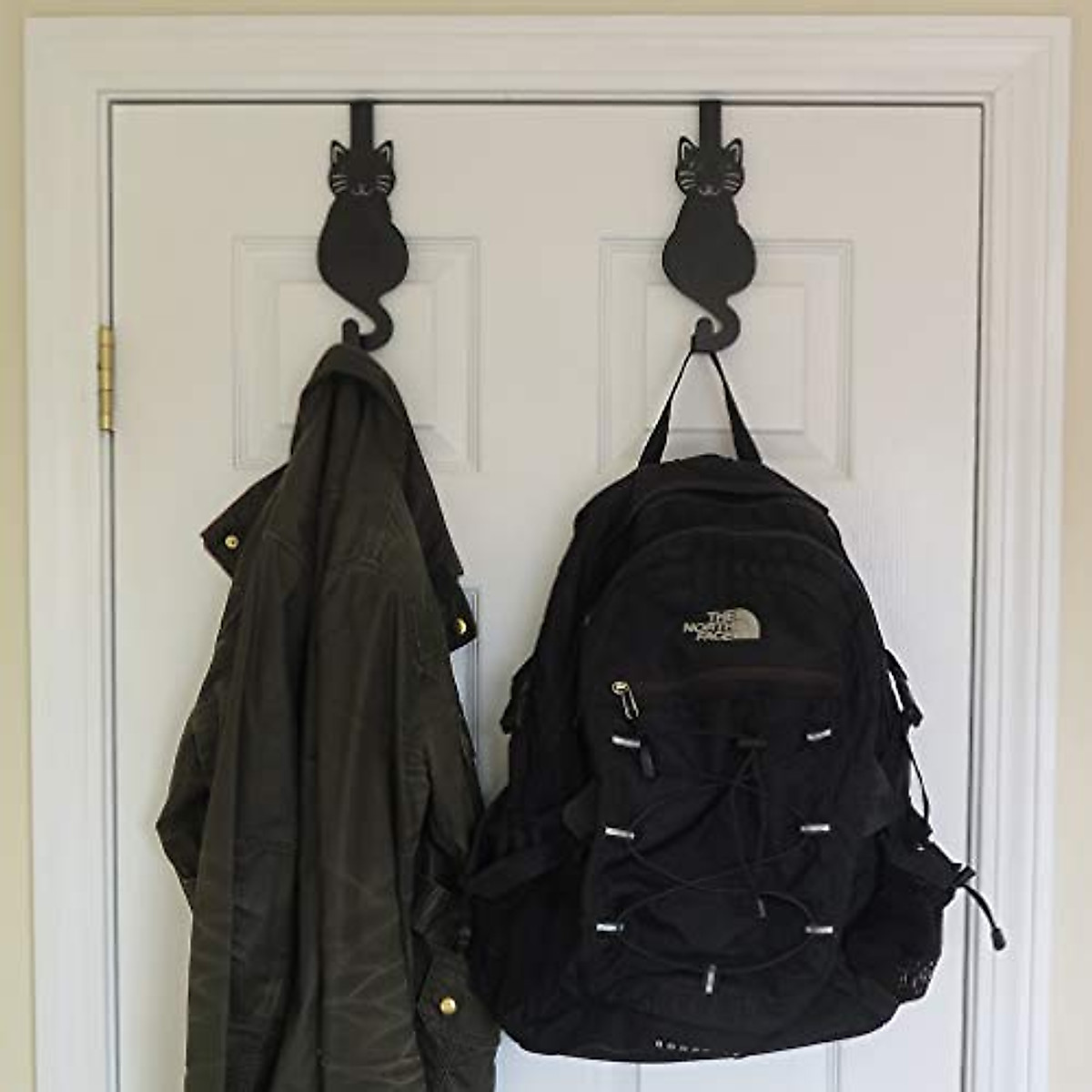 Evelots 2 Pack Over The Door Hook/Hanger-Coat/Jacket Organizer, Towel Holder, Kitty Cat Shape-Black Iron-Holds 20 Lbs.