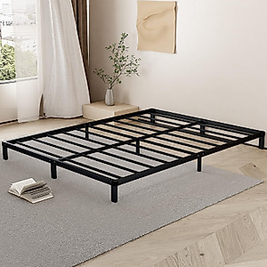 AMOBRO Low Profile Bed Frame - Heavy Duty Metal Queen Bed Frame in Matte Black, 7-Inch Heavy Duty Platform with Steel Slats, Easy Assembly, Noise-Free, Non-Slip, No Box Spring Needed