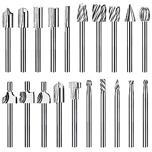 20Pc HSS Router Carbide Engraving Bits and Router Bit Set with 1/8"(3mm) Shank for Power Rotary Tools Accessories for DIY Woodworking, Carving, Engraving, Drilling, Sculpting