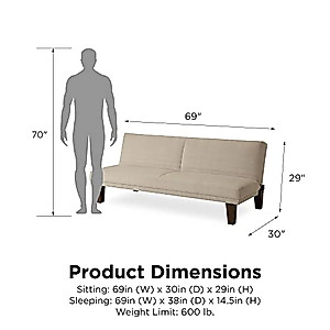 DHP Dillan 69 Inch Futon Sofa Bed, Modern Armless Upholstered Couch Sleeper with Tufted Back and Seat, Full, Tan