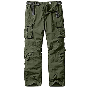 linlon Men's Outdoor Casual Quick Drying Lightweight Hiking Cargo Pants with 8 Pockets,Army Green,38