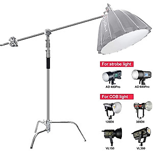 Sokani C Stand with Boom Arm [2023 New Upgrade Version] 100% Metal Max 10.8ft/330cm Adjustable Reflector Stand 4.2ft/128cm Holding Arm and 2 Pieces Grip Head, Bag Sandbag, Fish Mouth Clip included