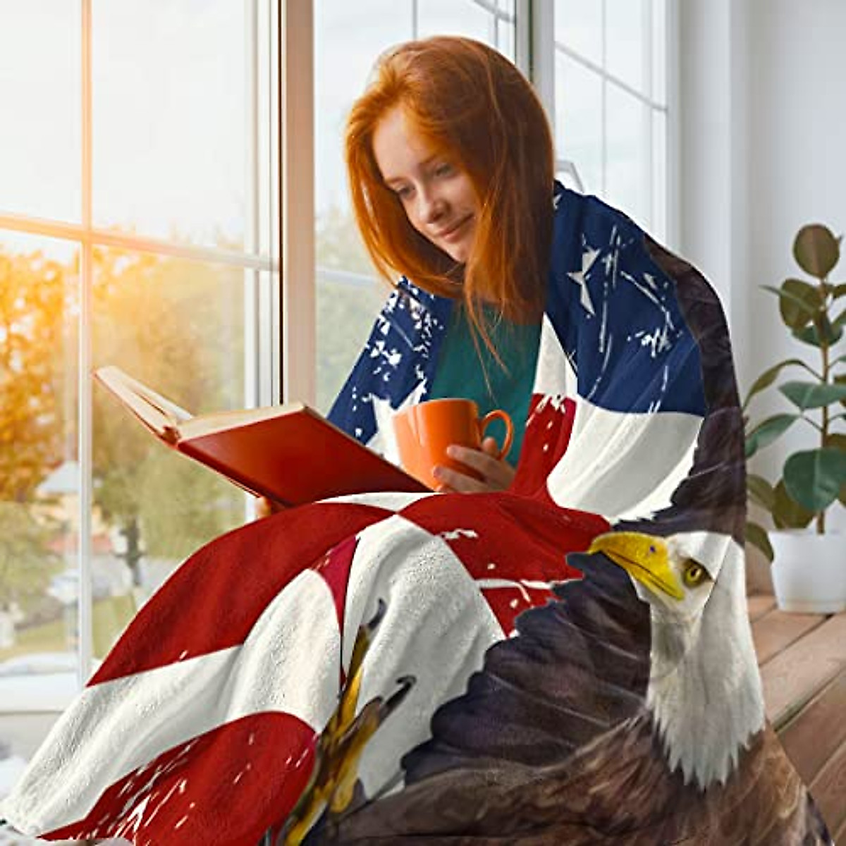 YRAQLVU US Flag Eagle Throw Blanket for Couch Patriotic American National Flag Flannel Fleece Blanket for Unisex Adult Kid, Great Gift for Veteran Friend or Family, 50x60 Inches, USA Flag, Vertical