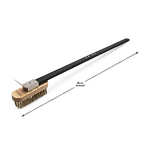 Unikk. Pizza Oven Brush with Scraper – 35” Long Adjustable Heavy Duty Aluminum Handle - Brass Bristles Brush for Pizza Stone with Grater and Screwdriver