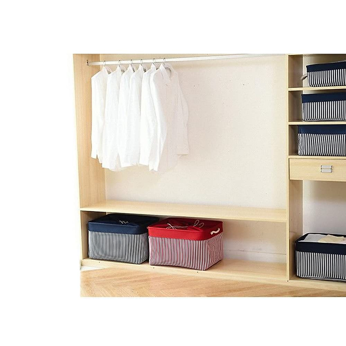 2 Pack Closet Canvas Fabric Storage Basket Storage Bins Organizing Baskets for Shelves, Closets, Laundry, Nursery, Decorative Baskets for Gifts Empty