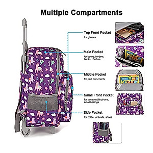 Tilami Rolling Backpack 18 inch Double Handle Wheeled Laptop Boys Girls Travel School Children Luggage Toddler Trip, Purple Alpaca