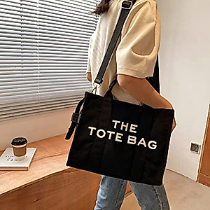 GOTOANT Canvas Crossbody Tote Bag for Women Canvas Tote Bags With Zipper for School And Work Crossbody Bag Personal Shoulder Tote (black)