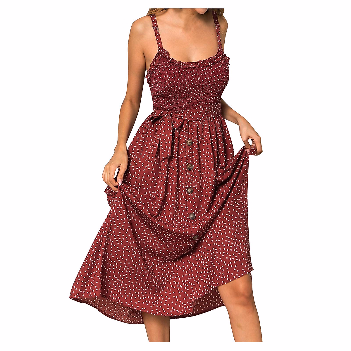 Boho Dress for Women Sleeveless V Neck Dress Flowy Ruffle Hem Long Boho Dresses A Line Casual Sundresses with Pockets Wine