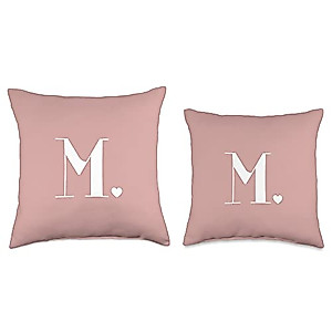 Cute Monogram Letter Design Pastel Pink Cute Letter M Initial Heart Monogram Throw Pillow, 18x18, Multicolor