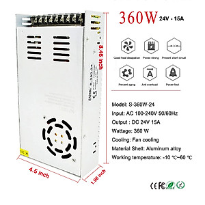 EAGWELL 24V 15A DC Universal Regulated Switching Power Supply 360w for CCTV,Radio,Computer Project, 3D Printer,LED Driver