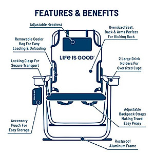 Life is Good Backpack Lawn Chair, Silver Frame (Set of 2) (Blue Turtle + Blue Turtle)