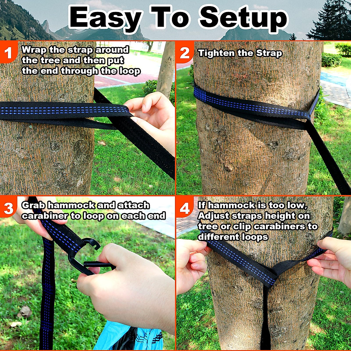 SZHLUX Hammock Straps for Trees - Set of Two 10ft Long, with 38 Loops & 2 Carabiners| Essential Hammock Accessories