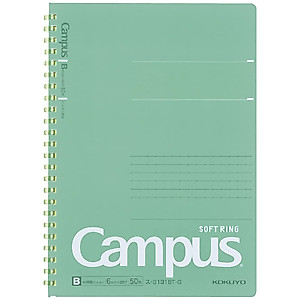 KOKUYO Spiral Lined Notebook, 8.3'' x 5.8'' Pastel Journal A5 Campus Soft Ring Notebooks with Dot 6 mm Ruled, 50 Sheets, Green 1 Subject Notebook, Note Taking for School. Japan Import (SU-S131BT-G)