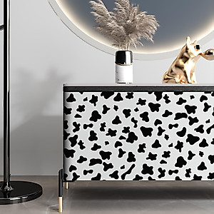 Qianglive Black and White Spots Contact Paper Cow Printed Peel and Stick Wallpaper 17.3”x120” Self-Adhesive Cute Wallpapers Vinyl White Black Decals for Walls Bedroom Living Room Nurseryls