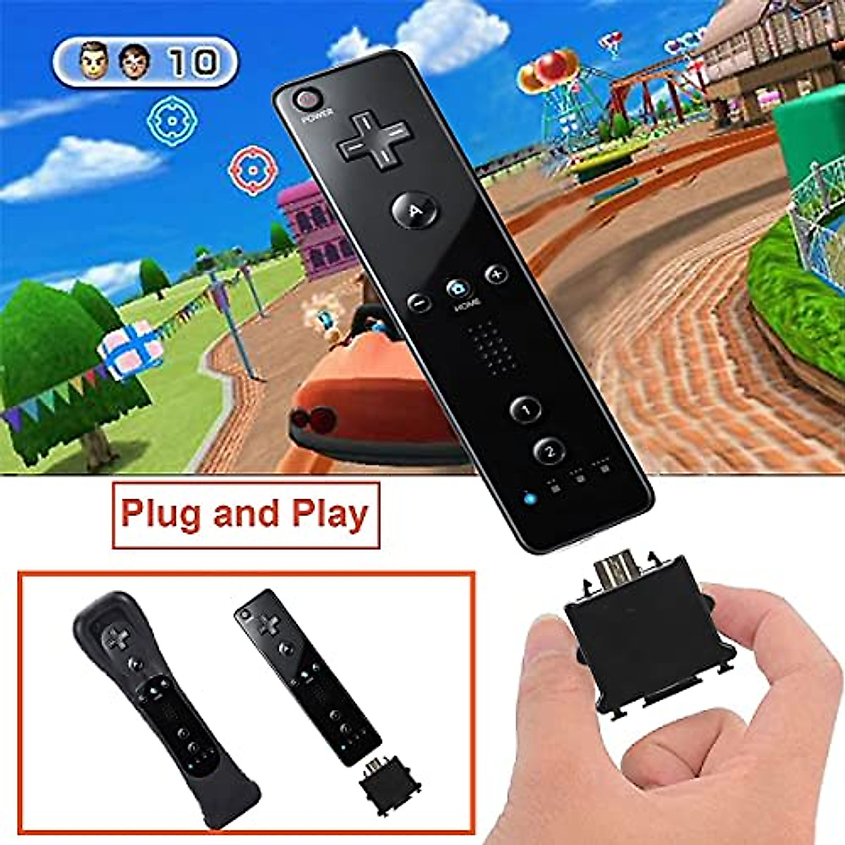 DERCLIVE Remote Motion Plus Sensor Controller Adapter + Silicone Case for Wii