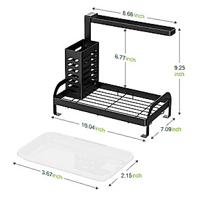 Kitchen Sink Caddy Sponge Holder - Tidyway Sink Organizer, Dishrag Dishcloth Brush Holder with Drain Pan Tray for Soap Dish Dispenser Accessories, Black