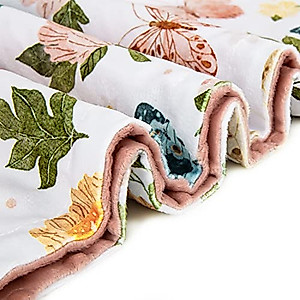 Floral Baby Blanket for Girls Soft Comfy Minky Toddler Blanket with Double Layer Dotted Backing, Beauty Butterfly Printed Bed Blanket for Nursery Crib Decor 30 x 40 Inch(75 x 100 cm)