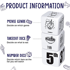 Landhoow 3 Pcs Dinner and a Movie Decider Dice Valentines Day Gifts for Him Her Decision Dice with a Black Velvet Storage Bag for Couples Games Wedding Honeymoon Anniversary Present, 0.8 Inch