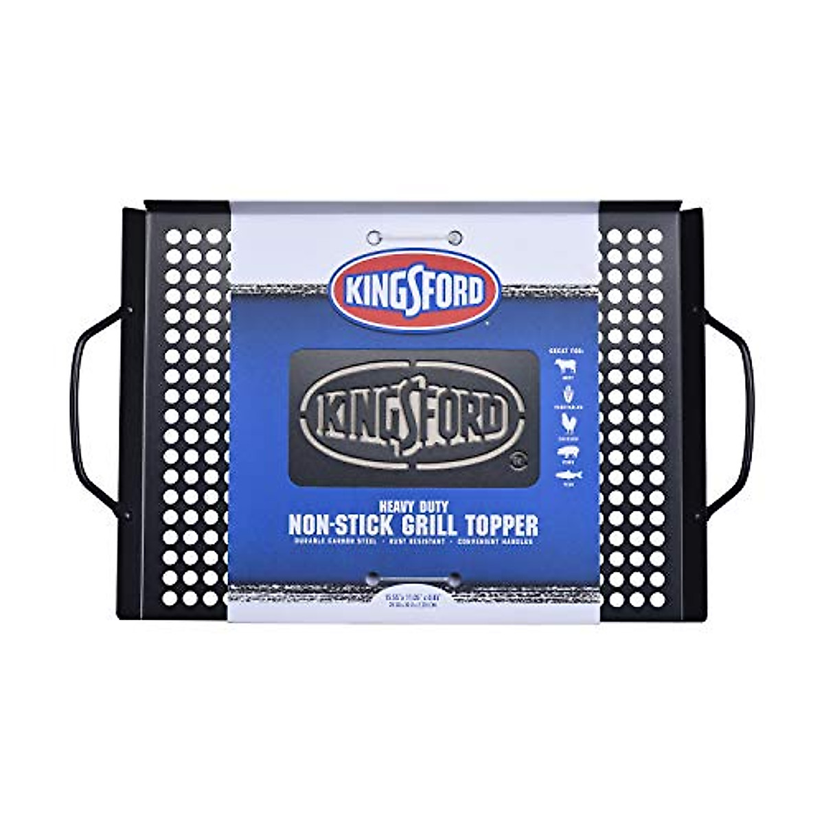 Kingsford Heavy Duty Non-Stick Grill Topper | Non-Stick, Rust Resistant Grill Pan with Handles | Easy to Use BBQ Grill Accessories Made from Durable Carbon Steel | Kingsford Grill Accessories