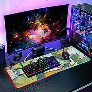 Large RGB Gaming Mouse Pad Ginkgo Biloba Leaves Pattern Glowing Extended Mousepad 35.4x15.7in, Soft Anti-Slip Rubber Base Luminous Mouse Mat for Pc Laptop, Gaming, Office, Home