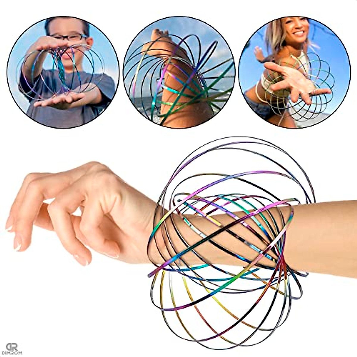Flow Ring Spinner Ring Arm Toy - Magic Ring Game for Kids Arm Bracelet Kinetic Spiral Flow Ring Spring Toy - 3D Roll Rings Arm Slinky Metal Toy Stainless Ring - Infinity Loop Rainbow Kinetic Flow Ring