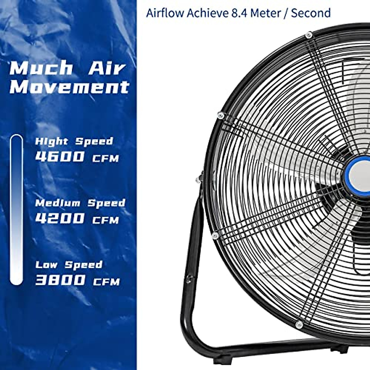 HICFM 4600 CFM 20 inch Heavy Duty Shroud Fan with Barrel and Powerful 1/5 HP Motor, High Velocity Air Circulator for Workshop, Garage, Commercial or Industrial rooms - UL Safety Listed