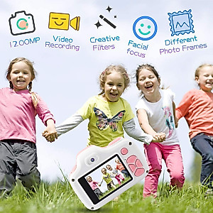 Kids Camera for Girls Age 3-9, Cameras with Flash Toy Gifts for Christmas Birthday, Selfie Video Digital Camera with Cartoon Stickers for Preschool Children 3 4 5 6 7 8 9 Years Old (Pink)