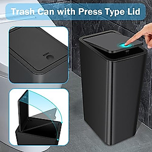 SHPMXUPW 3 Pack Bathroom Small Trash Can with Lid,10L / 2.6 Gallon Slim Garbage Bin Wastebasket with Pop-Up Lid for Bedroom, Office, Kitchen, Craft Room, Fits Under Desk/Cabinet/Sink/Black
