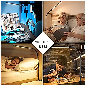 Semlos LED Desk Light, LED Desk Lamps for Home Office with Clamp, 80LEDs Eye Caring Light with 3 Color Modes & 10 Brightness Level, Flexible Gooseneck lamp, Easy Clip on Reading Light for Headboard