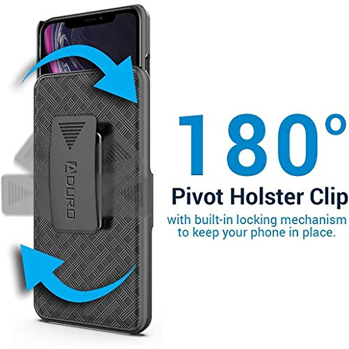 Aduro Combo Case & Holster for iPhone XR, Slim Shell & Swivel Belt Clip Holster, with Built-in Kickstand for Apple iPhone