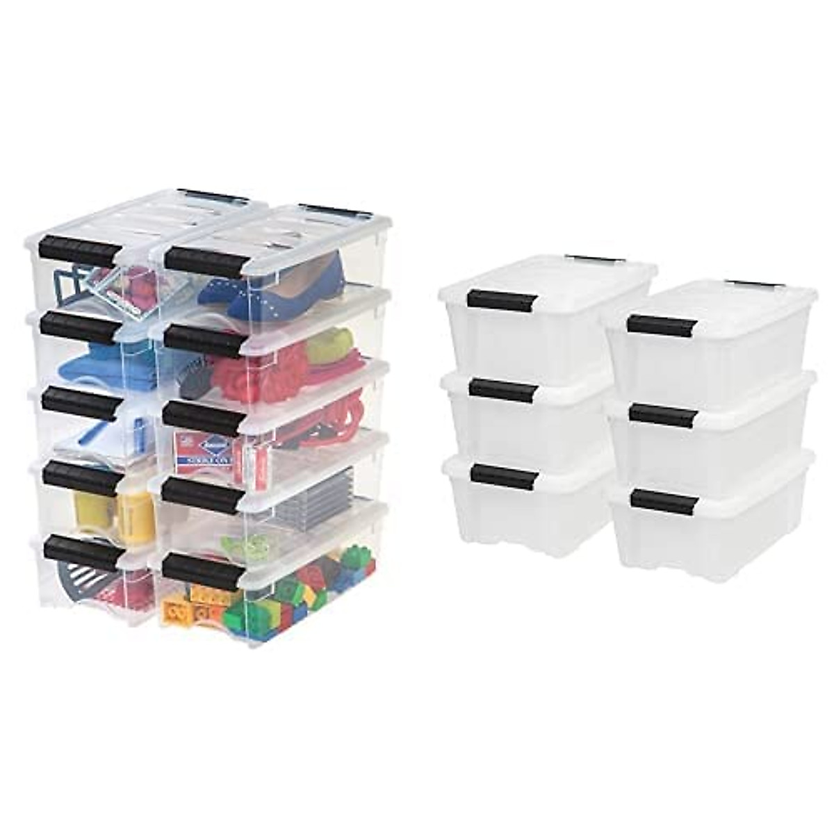IRIS USA, Inc. TB-35 5 Quart Stack & Pull Box, Clear TB-42 12 Quart Stack & Pull Box, Multi-Purpose Storage Bin, 6 Pack, Pearl