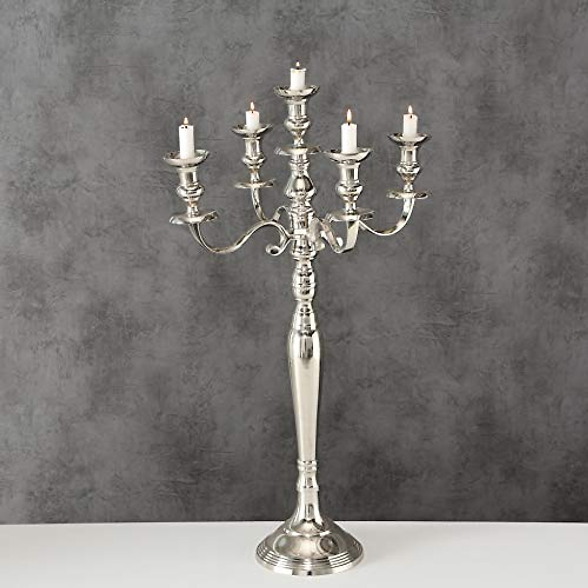 WHW Whole House Worlds Hamptons Five Taper Candle Silver Candelabra, Hand Crafted of Silver Aluminum Nickel, 2.5 Feet High, (30.75 Inches)