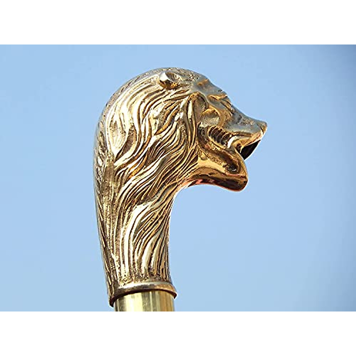 Halloween Vintage Handmade Lion Head Handle Wooden Walking Stick Cane Vintage Designer Handmade