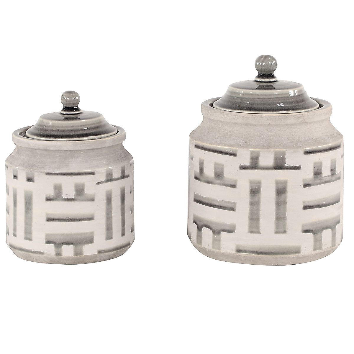 Deco 79 Ceramic Cylinder Decorative Jars, Set of 2 10", 8"H, Gray