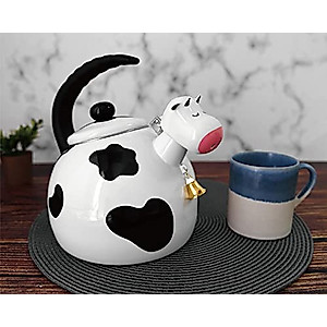 Whistling Tea Kettle for Stove Top Enamel on Steel Teakettle, Supreme Housewares Cow Design Teapot Water Kettle Cute Kitchen Accessories Teteras (2.3 Quart, Cow)