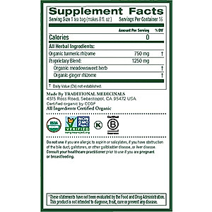 Traditional Medicinals Organic Turmeric with Meadowsweet & Ginger Herbal Tea, Supports Healthy Response to Inflammation, (Pack of 4) - 64 Tea Bags Total