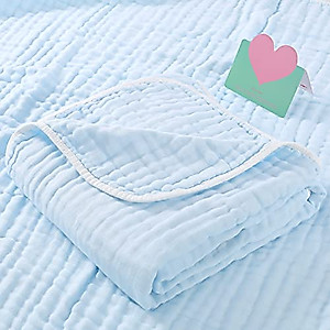 HardNok Muslin Baby Blanket for Newborn 6 Layer Pure Cotton Receiving Blankets, Breathable and Lightweight, Super Soft Multi-use Blanket for Boys and Girls in All Seasons. (Blue)