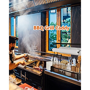 Utensil Caddy, Grill Condiment Caddy, BBQ & Picnic Caddy, Utensil Holder for Party, Picnic Flatware Caddy with Handle and Paper Towel Roll Holders, Utensil Cutlery Caddy for Camping, Kitchen