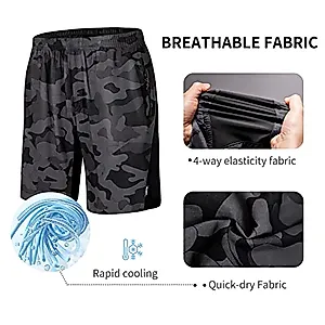 Santic Men's Mountain Bike Shorts Padded Pack of Two Cycling Shorts with Liner Loose-fit Stretchy Zipper Pockets Bicycle MTB Shorts Trail Camo Black XL